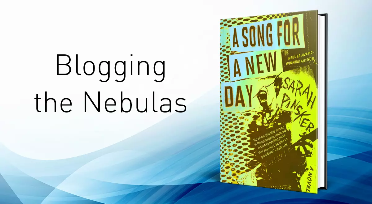 Blogging the Nebulas. Sarah Pinsker's A Song for a New Day Is 2020 թ.՝ նկարահանված երկու շապիկների միջև