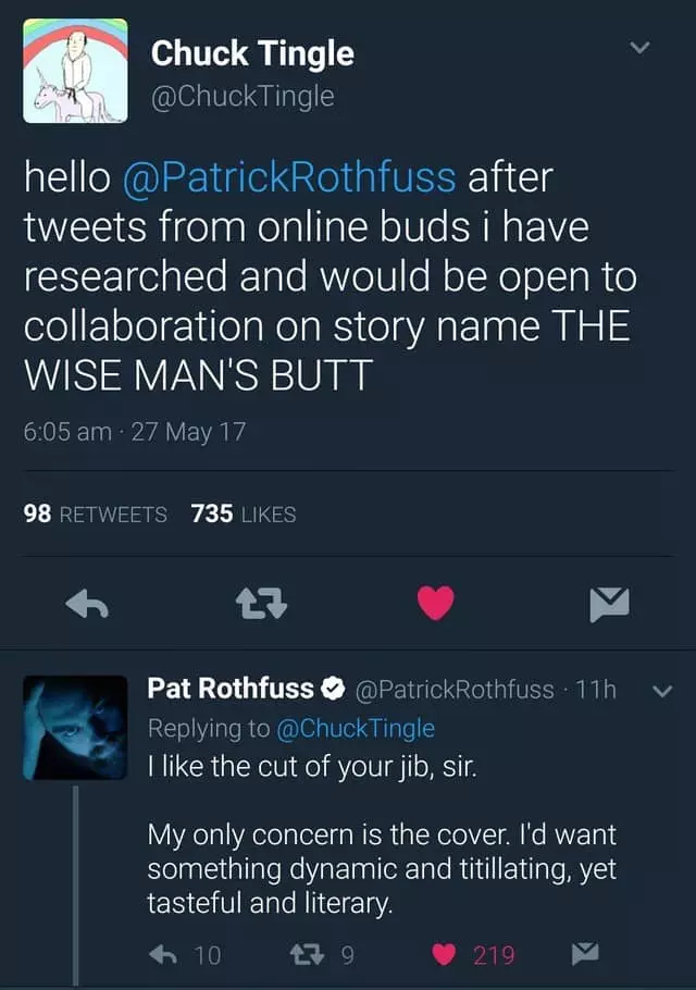 Một lần đó Patrick Rothfuss, Chuck Tingle, John Scalzi và Neil Gaiman đã tạo ra The Wise Man’s Butt 14186_3