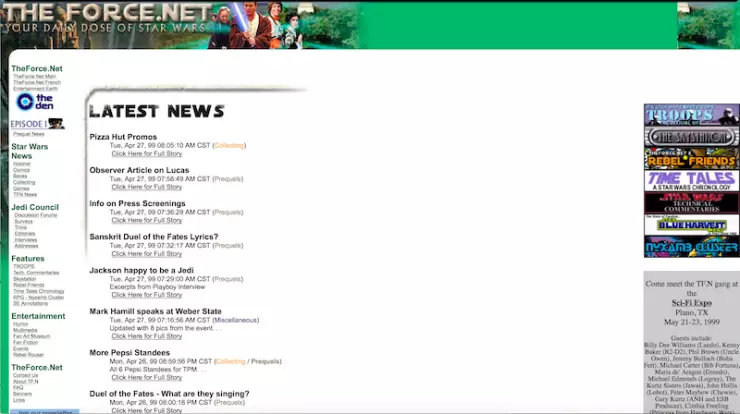 1999 年 4 月 TheForce.net 的屏幕截圖