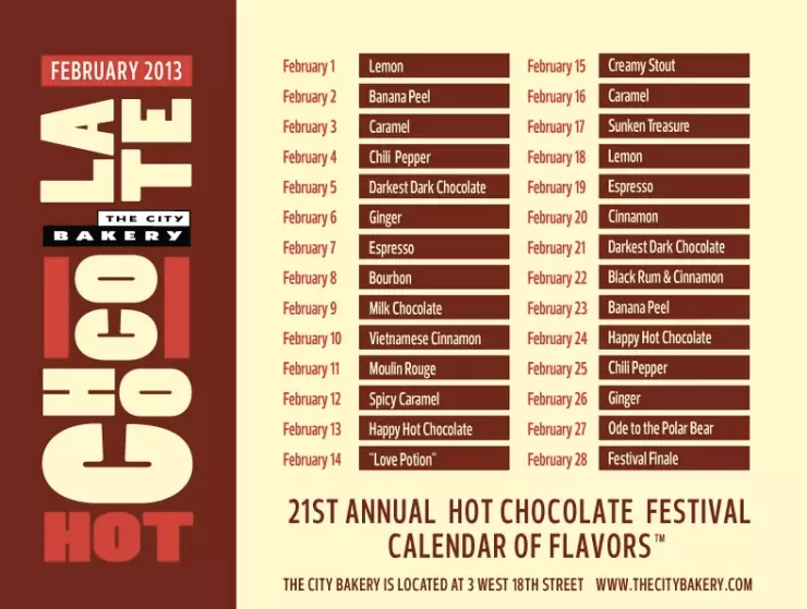 City Bakery Hot Chocolate Festival spyskaart
