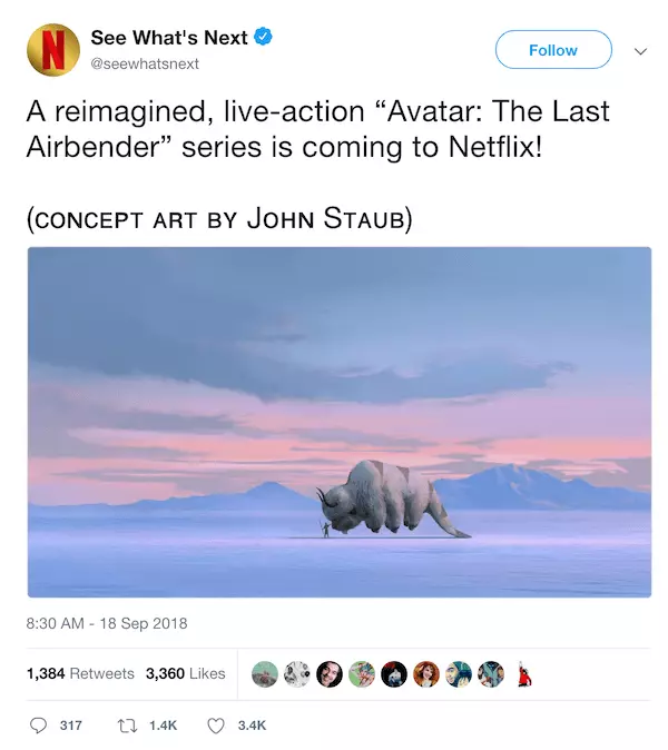 Avatar: The Last Airbenderin live-action-ilmoitus, Twitter