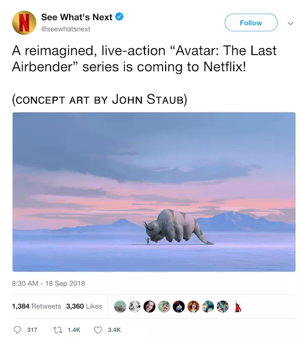 Avatar: The Last Airbender anuncio de acción en vivo, twitter