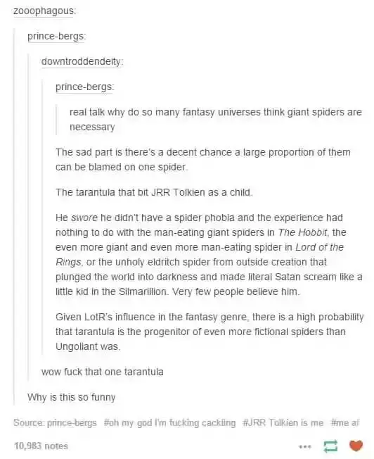 Nistgħu Probabbilment Nagħtu tort lit-Tarantula Dik Bit J.R.R. Tolkien Għal Ħafna Brimb Ġganti fil-Fantasija 22452_1