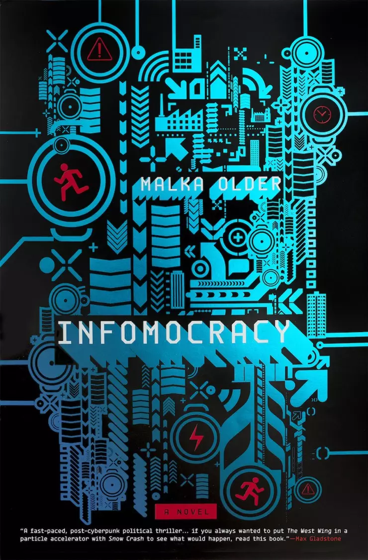 Nacija je mrtva — pogledajte naslovnicu za Infomocracy od Malke Oldera 23762_1