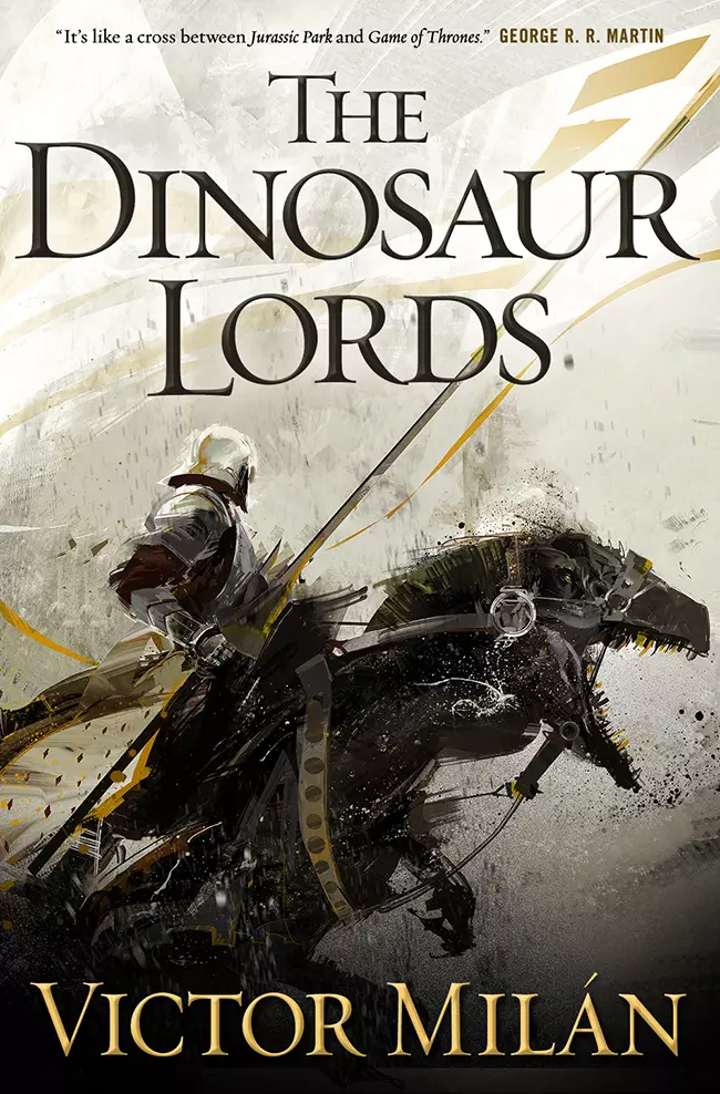 Knights Riding Dinosaurs! ការលាតត្រដាងគម្របដល់ម្ចាស់ដាយណូស័រដោយ Victor Milán 47694_1