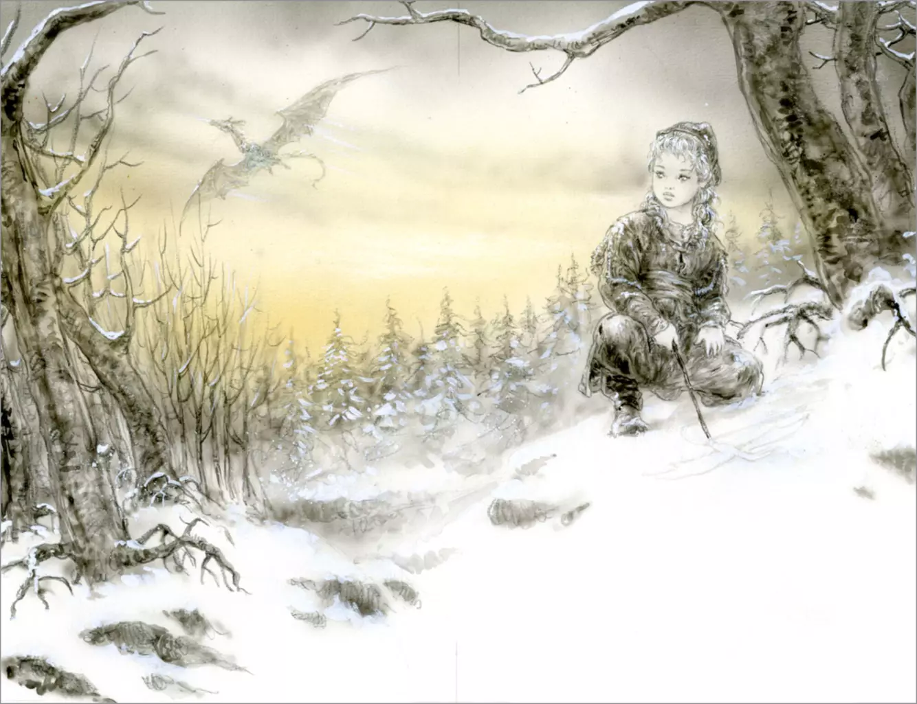 Thawj Saib ntawm Luis Royo Sketches rau George R. R. Martin's The Ice Dragon 74277_1