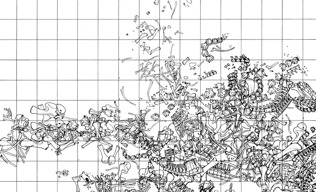 Barnum Brown kat jeyografik nan zo dinozò nan Howe Quarry la.